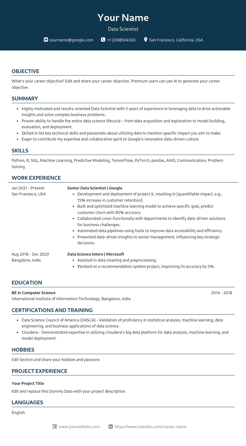AI Resume Builder | Create Resume Online Free | 1MillionResume