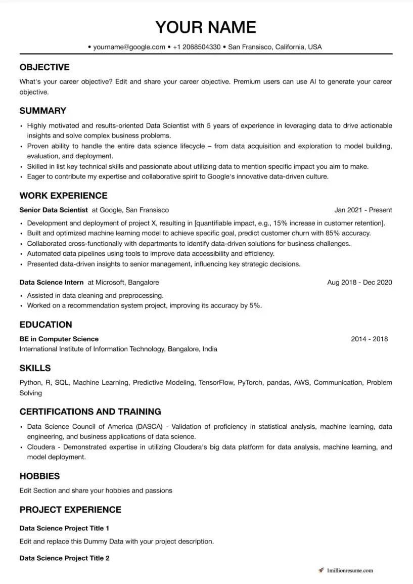 AI Resume Builder | Create Resume Online Free | 1MillionResume